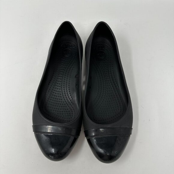 CROCS | Shoes | Crocs Patent Cap Toe Slipon Ballet Flat Shoe Black ...